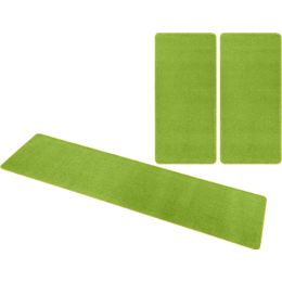Bettumrandung Shashi Hanse Home, Höhe 8 mm, (3-tlg), Kurzflor, Unifarben, Teppich, Bettläufer, Bettvorleger, Teppichläufer, beige|grün