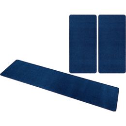 Bettumrandung Shashi Hanse Home, Höhe 8 mm, (3-tlg), Kurzflor, Unifarben, Teppich, Bettläufer, Bettvorleger, Teppichläufer, blau