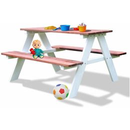 Coemo - Picknicktisch Holz Kinder Sitzgruppe Gartentisch Sitzgarnitur Weiß/Teak - Weiß