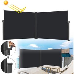 Seitenmarkise Ausziehbar 180 x 600 cm Doppel Sonnenschutz aus Polyester Sichtschutz Windschutz Markise für Balkon Terrasse Garten, Anthrazit - Aufun