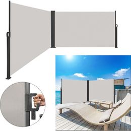 Seitenmarkise Ausziehbar 180 x 600 cm Doppel Sonnenschutz aus Polyester Sichtschutz Windschutz Markise für Balkon Terrasse Garten, Grau - Aufun