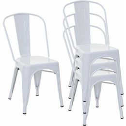 HHG - neuwertig] 4er-Set Stuhl 791, Bistrostuhl Stapelstuhl, Metall Industriedesign stapelbar weiß - white