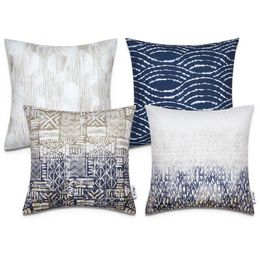 Paco Home - Kissenbezüge Deko Wohnzimmer Geometrisch Muster Kissenbezug Sofa Zierkissenbezug 4pcs-Set, Blau-Grau