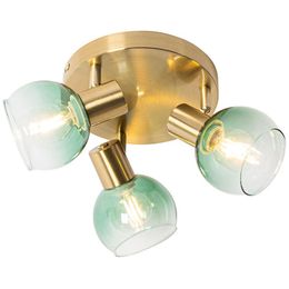 Qazqa - Art Deco Deckenlampe Gold mit grünem Glas 3 Lichter - Vidro - Grün