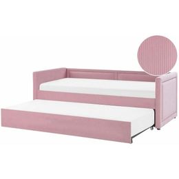 Beliani - Tagesbett Rosa Cord 90 x 200 cm Doppelbett Ausziehbar mit Lattenrost Nieten Jugendbett Modern Glamour Schlafzimmer Wohnzimmer - Rosa