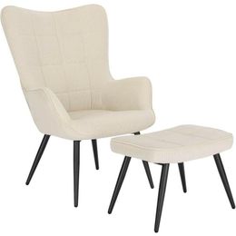 WOLTU - Relaxsessel Lehnstuhl Sessel Polstersessel mit Hocker cremeweiß - cremeweiß