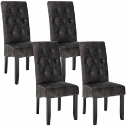 4er-Set Esszimmerstühle Lehnstuhl mit hoher Rückenlehne, Beine aus Massivholz, Sitzfläche aus Samt dunkelgrau - dunkelgrau - WOLTU
