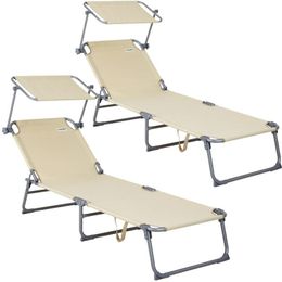 Casaria Sonnenliege klappbar Wetterfest Stahlrahmen 150kg Belastbar Sonnendach Garten Strand Klappliege 195x60x30cm UV-beständig Gartenliege 2x beige