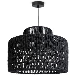 Paco Home - Pendellampe led Hängeleuchte Wohnzimmer Schlafzimmer Esszimmer Schirm Papier E27 Pendelleuchte - Schwarz, Schwarz (Ø40cm)