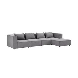 Juskys modulares Sofa Domas XL - Couch Wohnzimmer - 4 Sitzer - Ottomane & Kissen - Stoff Dunkelgrau