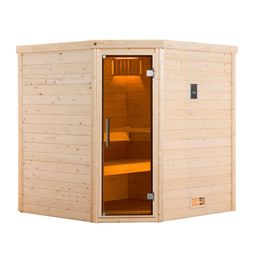 Weka Premium Massivholz-Sauna TURKU Eck Gr. 2 Sparset 7,5 kW BioS inkl. digitaler Steuerung, Glastür