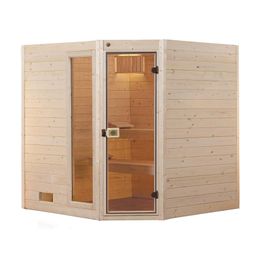 Weka Massivholz-Sauna VALIDA Gr. 2 Sparset Eck 7,5 kW OS inkl. digitaler Steuerung, Glastür und Fenster
