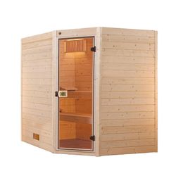 Weka Massivholz-Sauna VALIDA Eck Gr. 4 Sparset 9,0 kW K inkl. integrierter Steuerung, Glastür