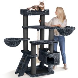 HAPPYPET Kratzbaum Massiv XL Katzenbaum stabil 156 cm Kletterbaum Groß Anthrazit