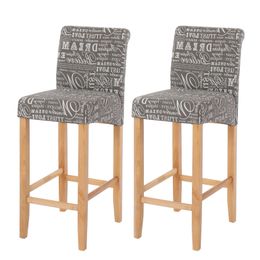 2er-Set Barhocker MCW-C33, Barstuhl Tresenhocker ~ Schriftzug, grau, helle Beine, Textil