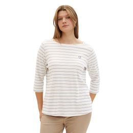 Tom Tailor Große Größen: Ringelshirt mit U-Boot-Ausschnitt und 3/4-Arm, offwhite gestreift, Gr.48