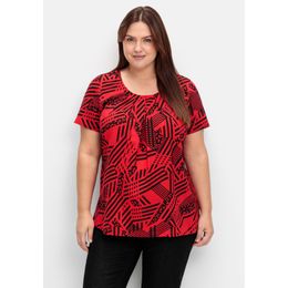 sheego Große Größen: Longshirt in A-Linie, mit grafischem Muster, rot gemustert, Gr.50