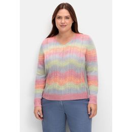 sheego Große Größen: Pullover mit Ajourstrickmuster im Farbverlauf, rosé gestreift, Gr.46