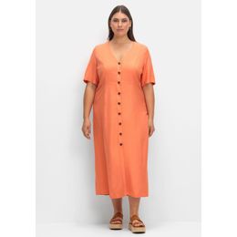 sheego Große Größen: Maxikleid im Leinen-Mix, mit Knopfleiste, papaya, Gr.46