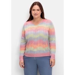 sheego Große Größen: Pullover mit Ajourstrickmuster im Farbverlauf, rosé gestreift, Gr.52