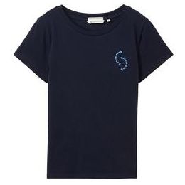 Tom Tailor DENIM Damen Basic T-Shirt mit Bio-Baumwolle, blau, Textprint, Gr. XL