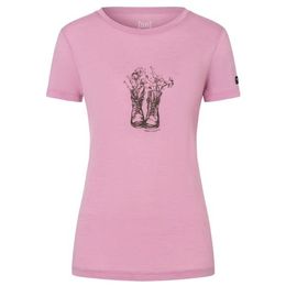 super.natural - Women's Flower Boots Tee - Merinoshirt Gr 34 - XS rosa