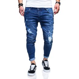 behype Slim-fit-Jeans ODIN mit Destroyed-Parts, blau