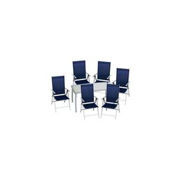 Merxx Amalfi Set 7tlg 6 Sessel blau Tisch 160(220)x90cm