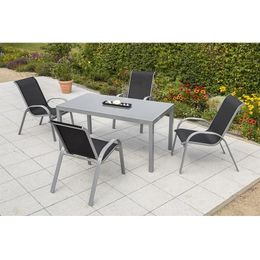 Merxx Amalfi Set 5tlg 4 Sessel schwarz Tisch 150x90cm