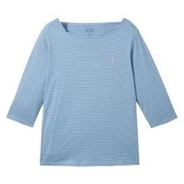 Tom Tailor Damen Plus - T-Shirt mit Bio-Baumwolle, blau, Streifenmuster, Gr. 48