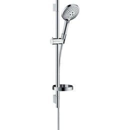 Hansgrohe Brausegarnitur Raindance Select S, 3 Strahlart(en), Komplett-Set, 12cm, mit Duschstange 65cm und Seifenschale, chrom, silberfarben