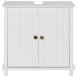 Home Affaire Waschbeckenunterschrank Vili Breite 60 cm, Badezimmerschrank aus Massivholz, Metallgriffe, weiß