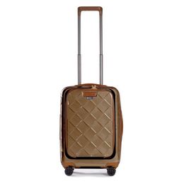 Stratic Trolley Leather&More Hartschalen-Koffer S blue, 4 Rollen, der edle Boardkoffer mit Vortasche und Echtlederelementen, beige