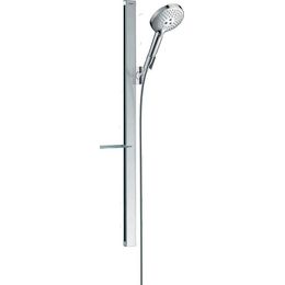 Hansgrohe Brausegarnitur Raindance Select S, 3 Strahlart(en), Komplett-Set, 12cm, mit Duschstange 90cm und Ablage, chrom, silberfarben