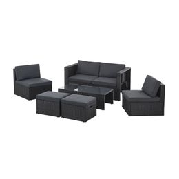 Juskys Polyrattan Gartenm&ouml;bel Set Salou - Outdoor Lounge f&uuml;r 6 Personen, wetterfest - Schwarz
