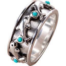 CM Antistress-Ring "Delfine mit Türkis", 925 Silber (Größe: 20)