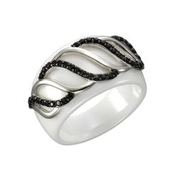 Jacques Lemans Ring 925/- Sterling Silber mit Keramik und Zirkonia 925/- Sterling Silber Zirkonia schwarz Glänzend (Größe: 058 (18,5))