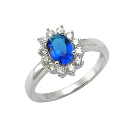 Zeeme Silber Ring 925/- Sterling Silber Glasstein blau Glänzend (Größe: 056 (17,8))
