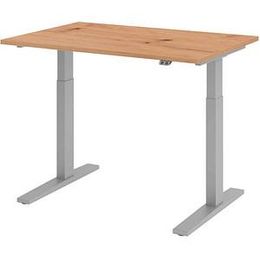 Hammerbacher XMKA12 elektrisch höhenverstellbarer Schreibtisch asteiche rechteckig, C-Fuß-Gestell silber 120,0 x 80,0 cm