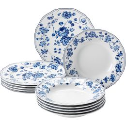 Creatable Tafelservice "Royal Blue Flowers", Porzellan, 12-teilig, weiß