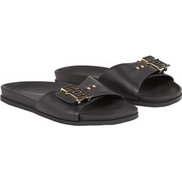 Tommy Hilfiger Slipper-Sandalen, Leder, Emblem, für Damen, schwarz, 36