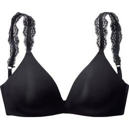 Lascana Perfect Basics Push-Up BH, nahtlos, bügellos, Spitze, für Damen, schwarz, 70D