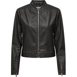 Only® Kunstlederjacke, Stehkragen, Reißverschlusstaschen, für Damen, schwarz, XL