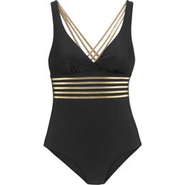 Lascana Elodie Badeanzug, Softcups, zweifarbig, für Damen, schwarz, 44C