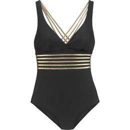 Lascana Elodie Badeanzug, Softcups, zweifarbig, für Damen, schwarz, 36B