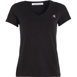 Calvin Klein Jeans T-Shirt, Logo-Detail, V-Ausschnitt, für Damen, schwarz, XS