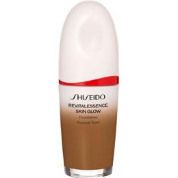 Shiseido Revitalessence Skin Glow Foundation, Gesichts Make-up, foundation, braun (SUEDE), strahlend, Deckkraft: Mittel, dermatologisch getestet,