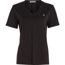 Calvin Klein Jeans T-Shirt, Baumwolle, V-Ausschnitt, für Damen, schwarz, L