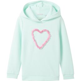 Tom Tailor Hoodie, Rippbündchen, Herz-Applikation, für Kinder, türkis, 116/122