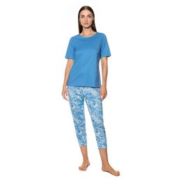 Mey Ivani Schlafanzug, Baumwolle, Capri-Länge, für Damen, blau, 46